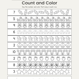 Count and Color, Kindergarten, Kids, Math, Learning, Numbers - Etsy