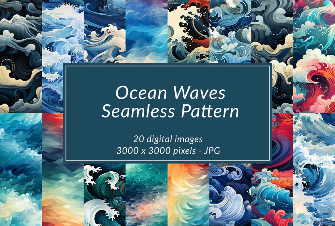 Ocean Waves, Seamless Pattern, Digital Download, High Resolution Images ...
