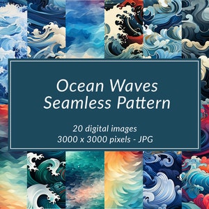Ocean Waves, Seamless Pattern, Digital Download, High Resolution Images ...