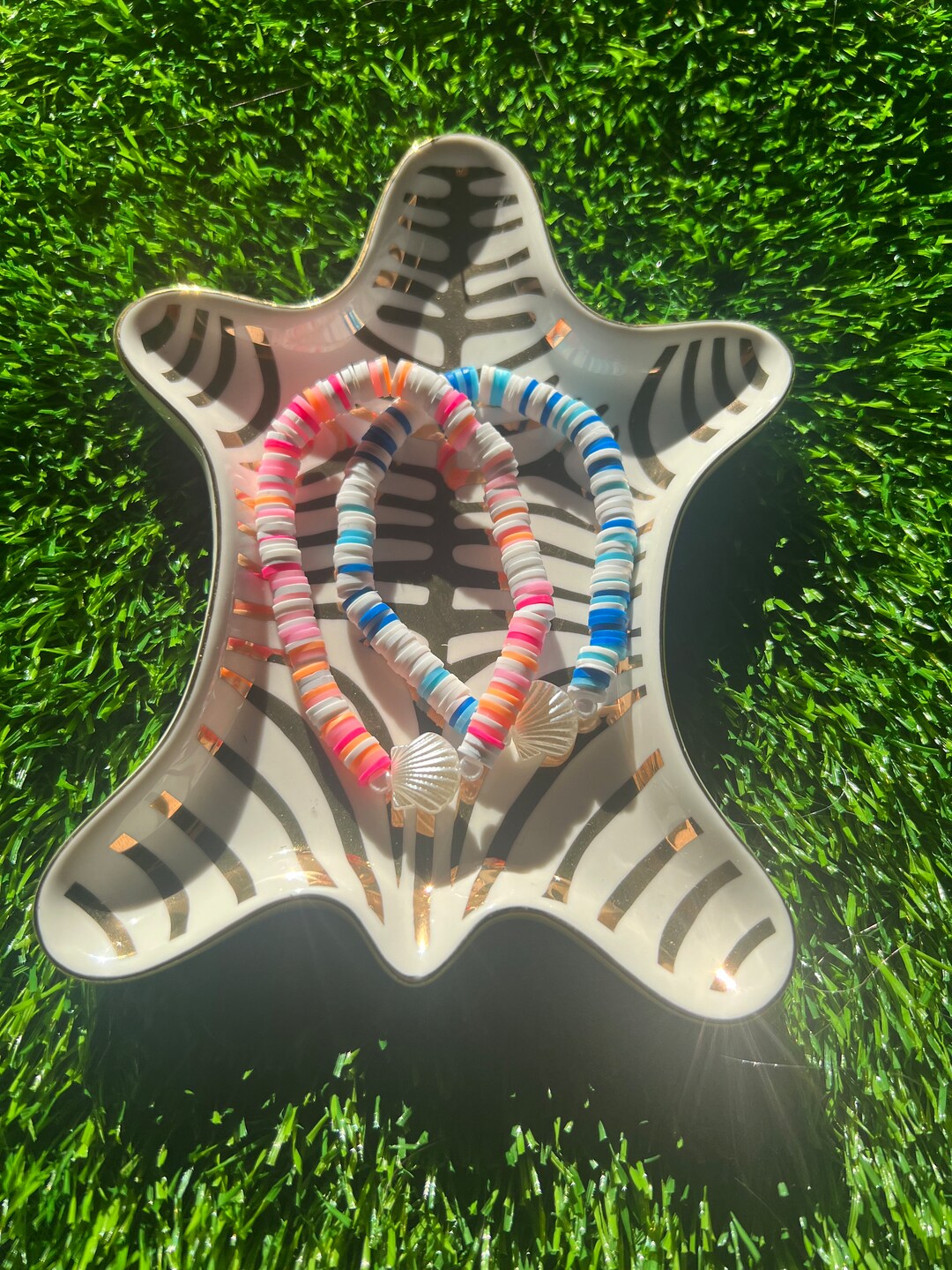 Pink and Blue Clay Bead Shell Bracelets - Etsy