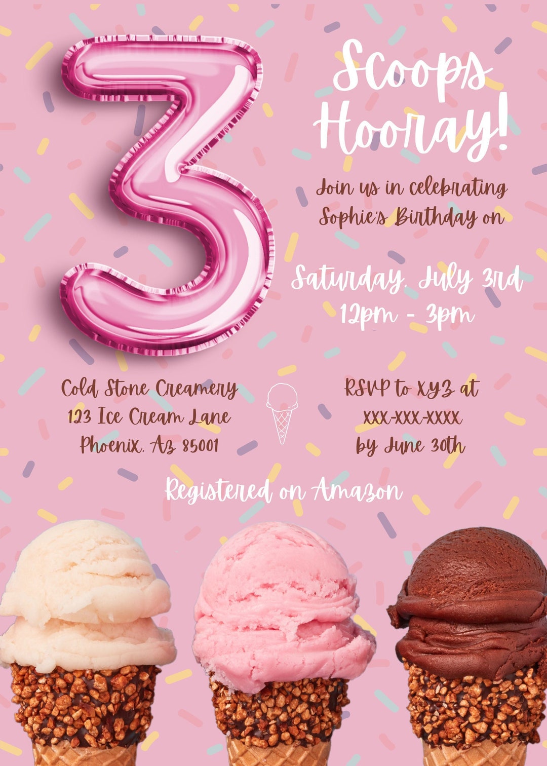 Editable Ice Cream 3rd Birthday Invitation Digital Download - Etsy