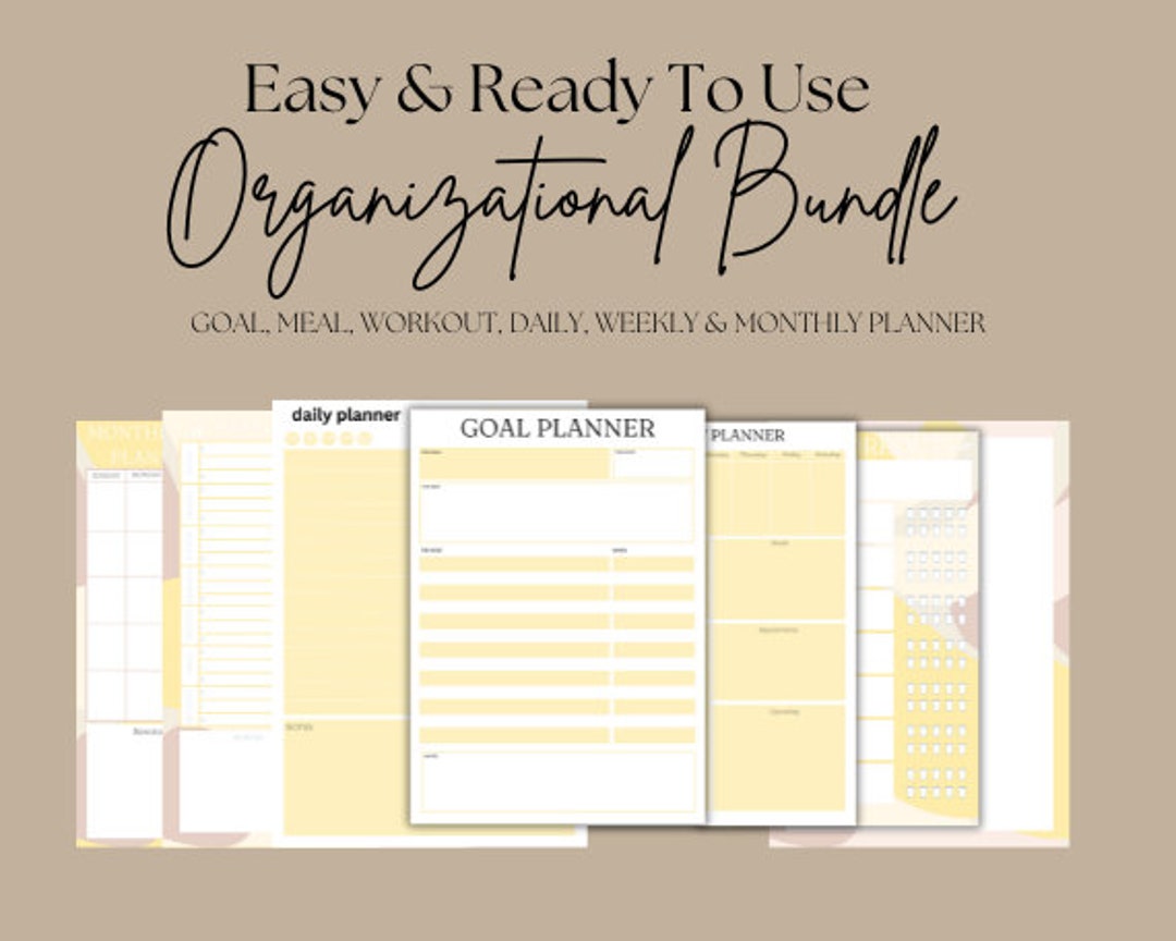 Yellow Printable Planner Bundle, Template, Meal Planner, Workout ...
