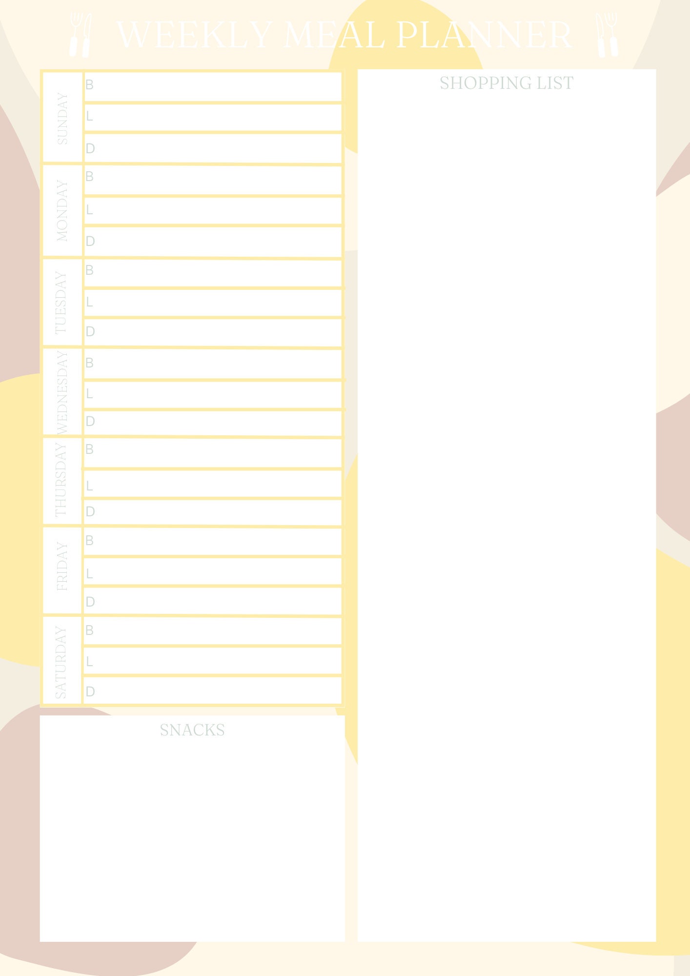 Yellow Printable Planner Bundle, Template, Meal Planner, Workout ...