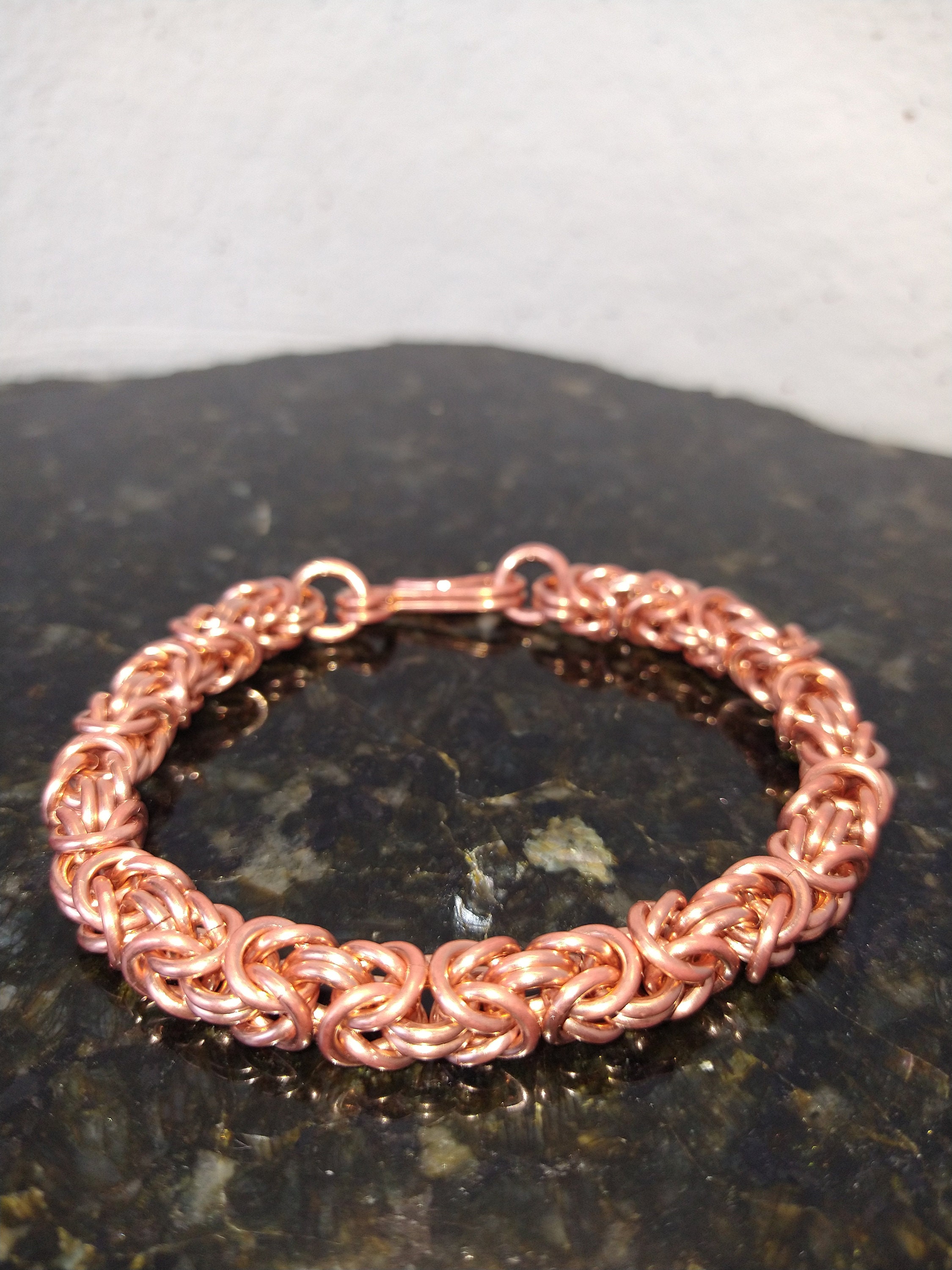 Copper Byzantine Chainmail Bracelet. Handcrafted Jewelers Saw Cut Rings ...