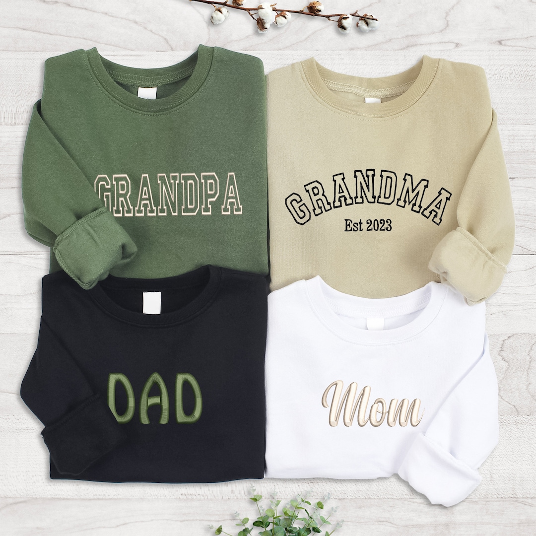 Grandma Grandpa Sweatshirt Gift, Personalized Embroidered Family Crew ...