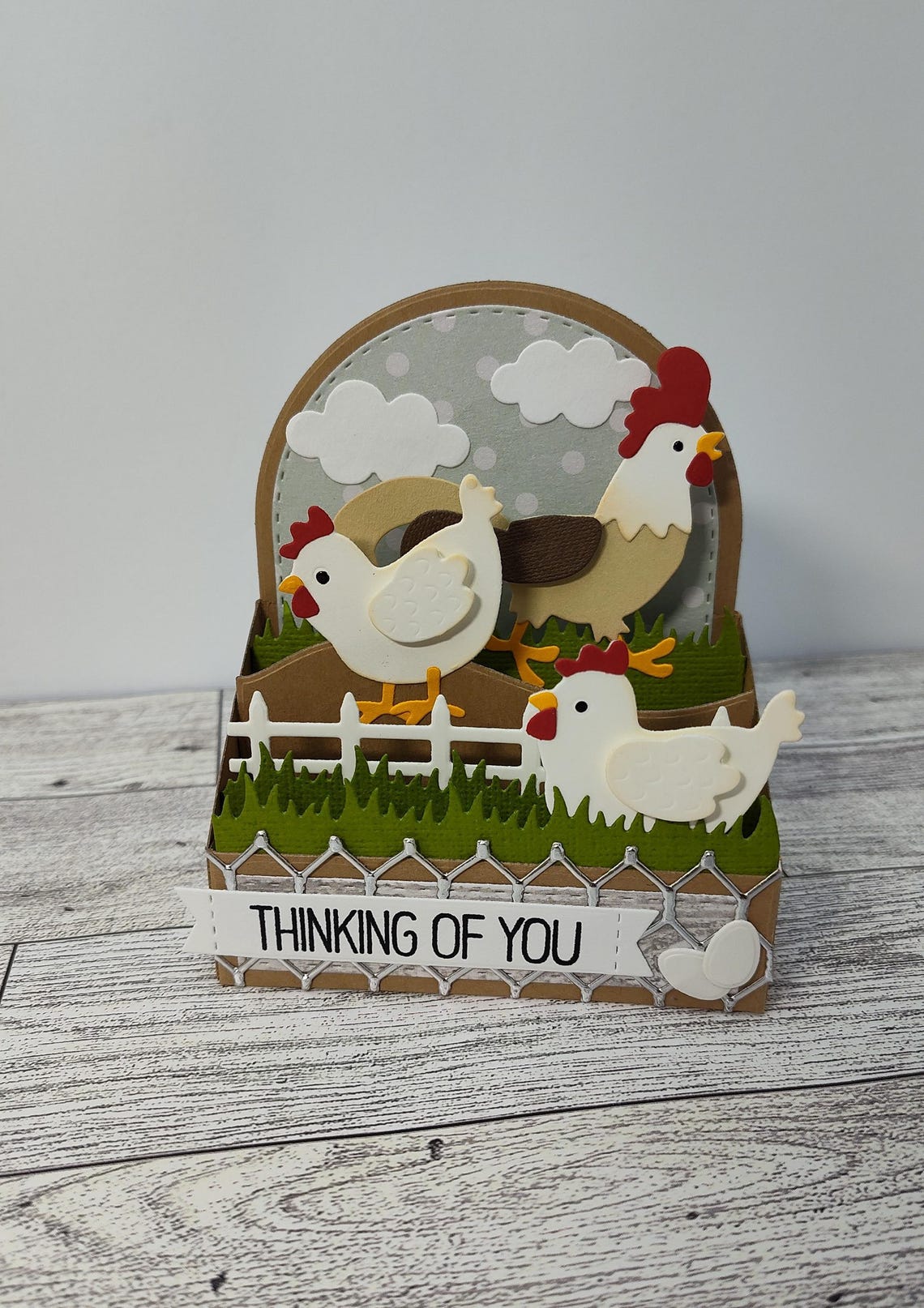 Chickens Rooster Pop up Box Card Thinking of You 3D Step up Arch Faux ...