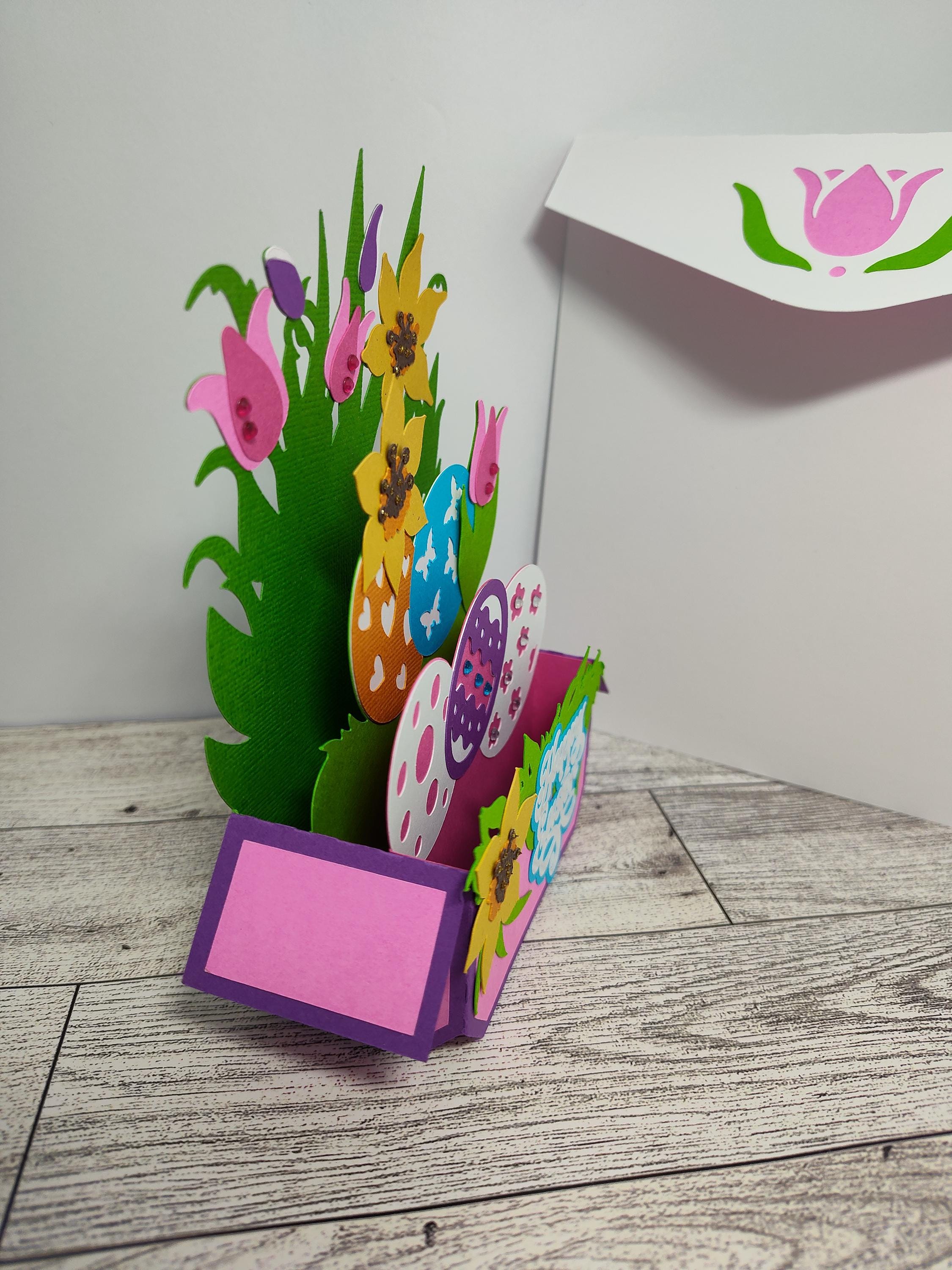 Happy Easter Pop up Box Card 3D Easter Basket Layered With Colorful ...