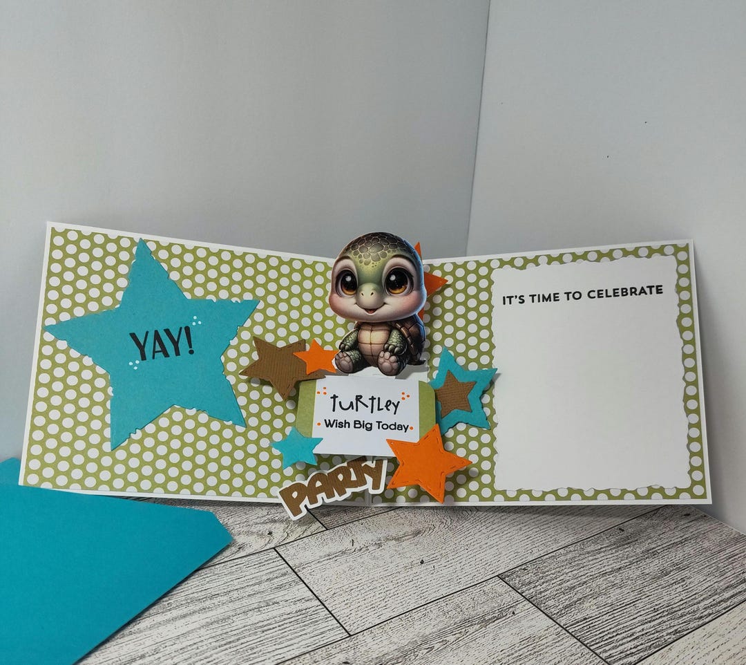 Happy Birthday Pop up Card Handmade Cute Turtle 3D Fun Interactive ...