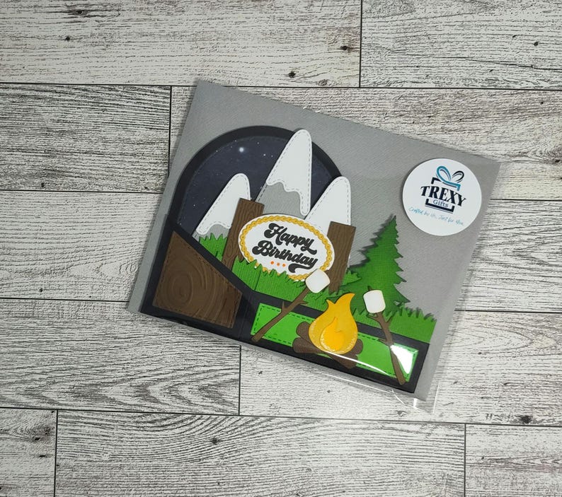 Happy Birthday Camping Pop up Box Card 3D Mountains With Campfire ...