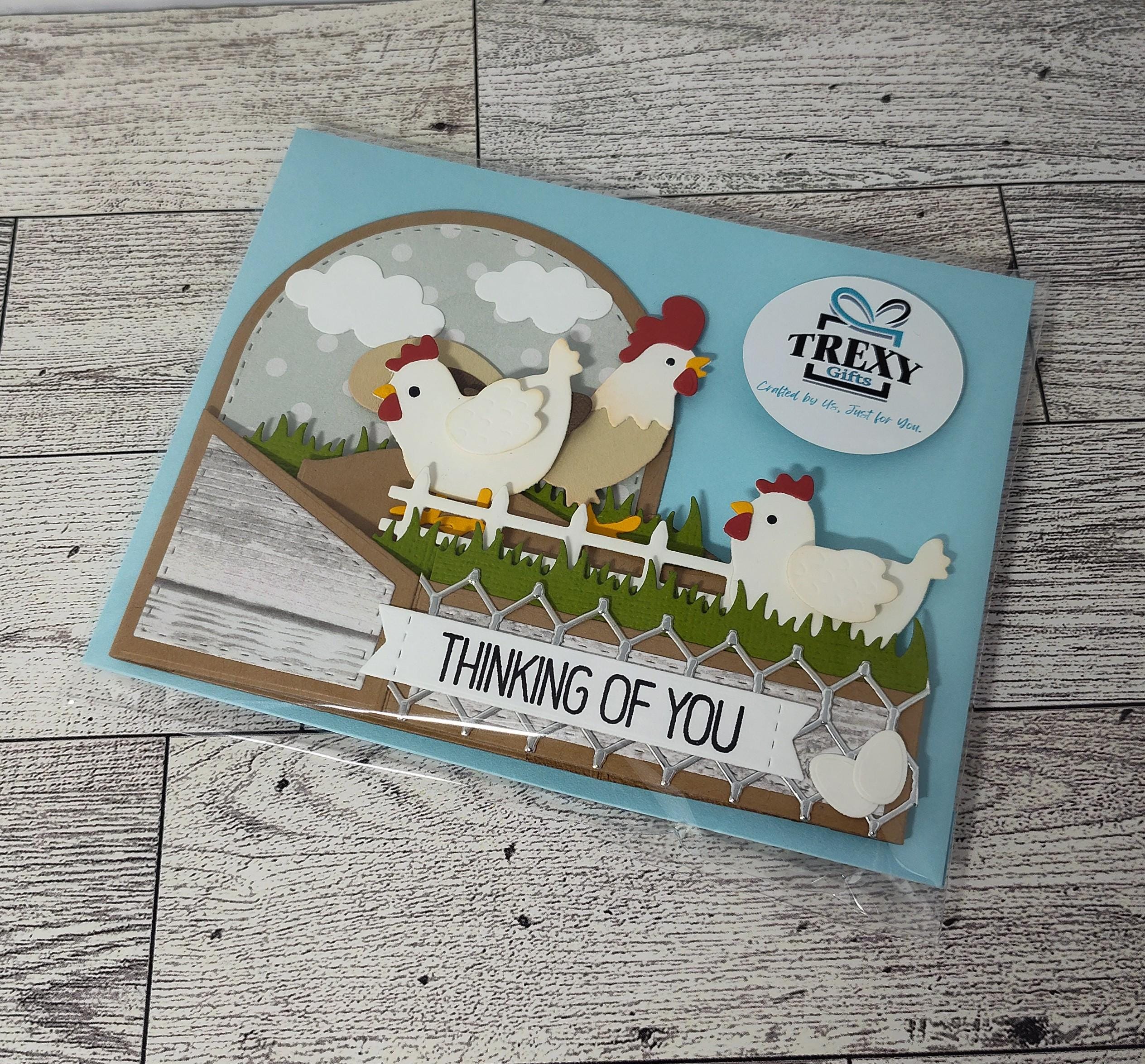 Chickens Rooster Pop up Box Card Thinking of You 3D Step up Arch Faux ...