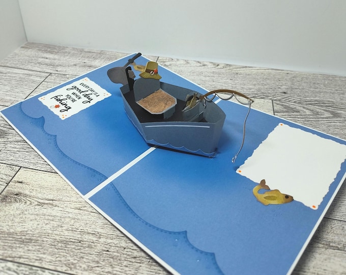 Fishing Boat Pop up Card 3D Fun Fisherman Retirement Theme Interactive ...