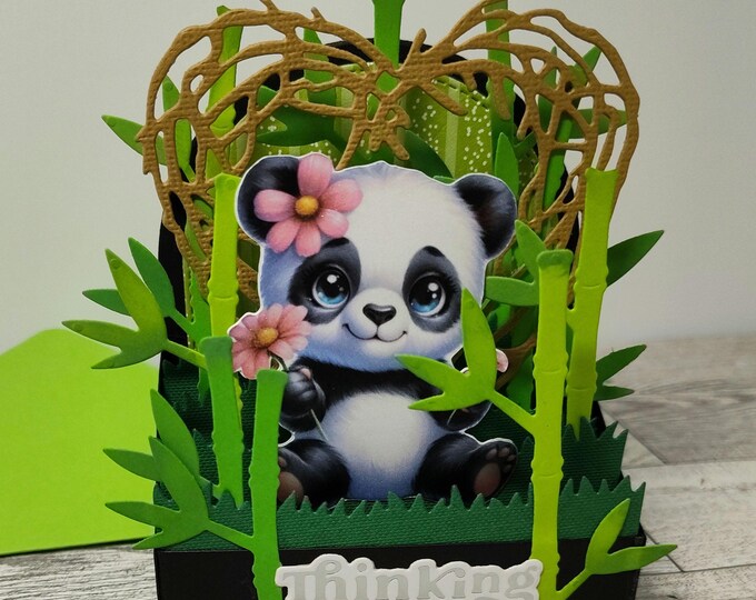PANDA Pop up Box Card 3D Handmade Cute Step up Arch Faux Stitch ...