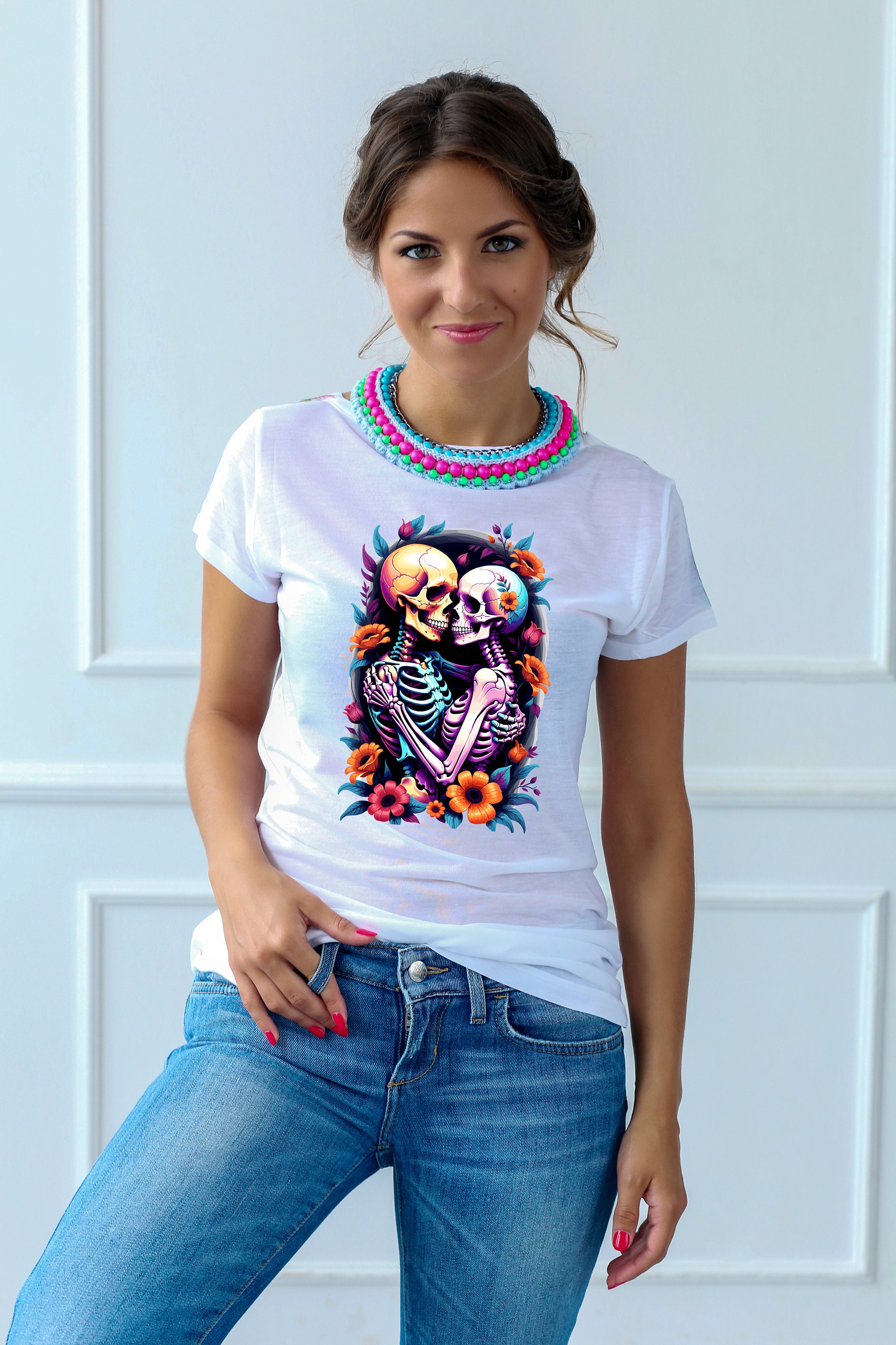 Floral Skeleton Couple Art, Skeleton Lovers PNG, Love Png Design ...