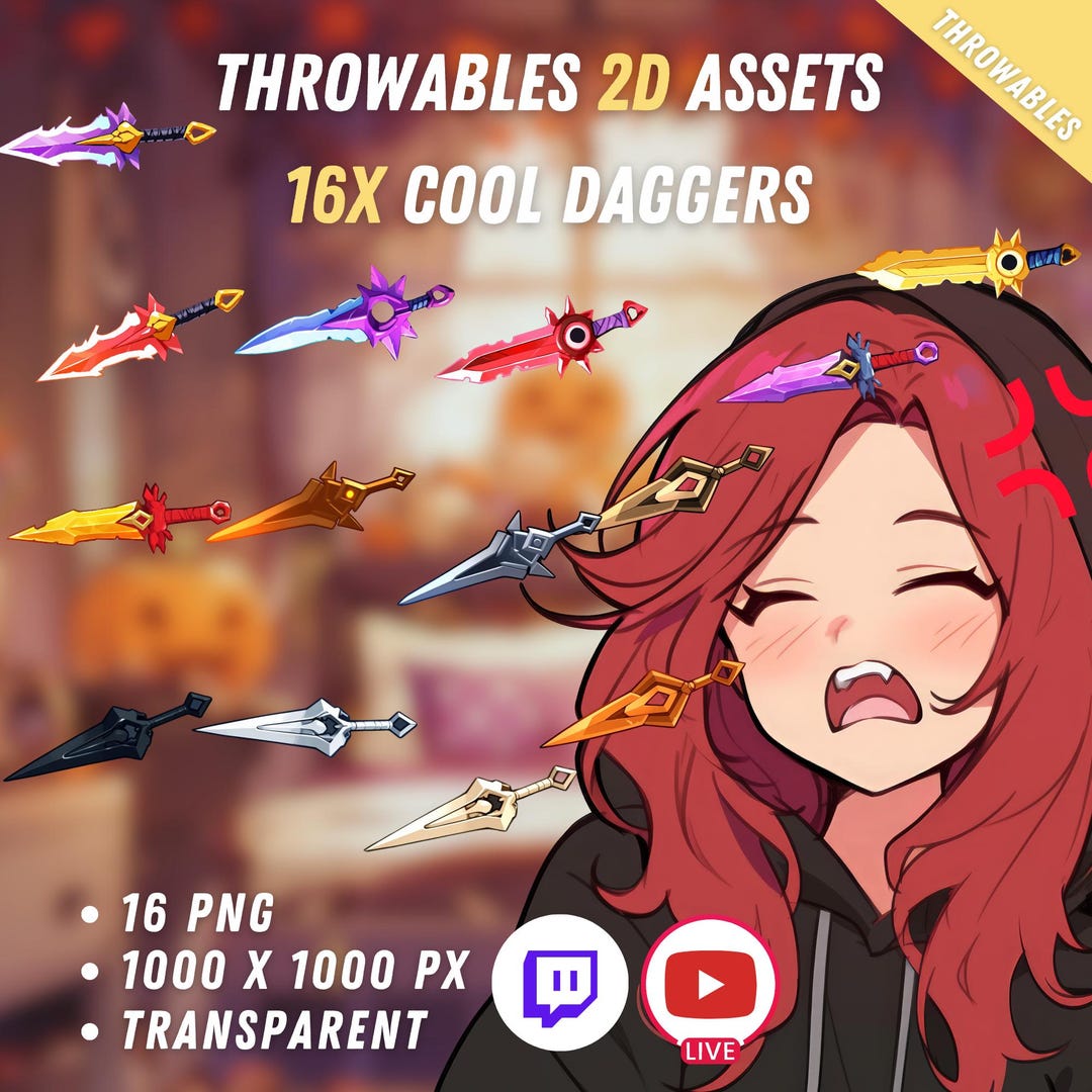 Bundle of Throwable Cute Daggers Assets 16x | Transparent | Kawaii | 2D ...