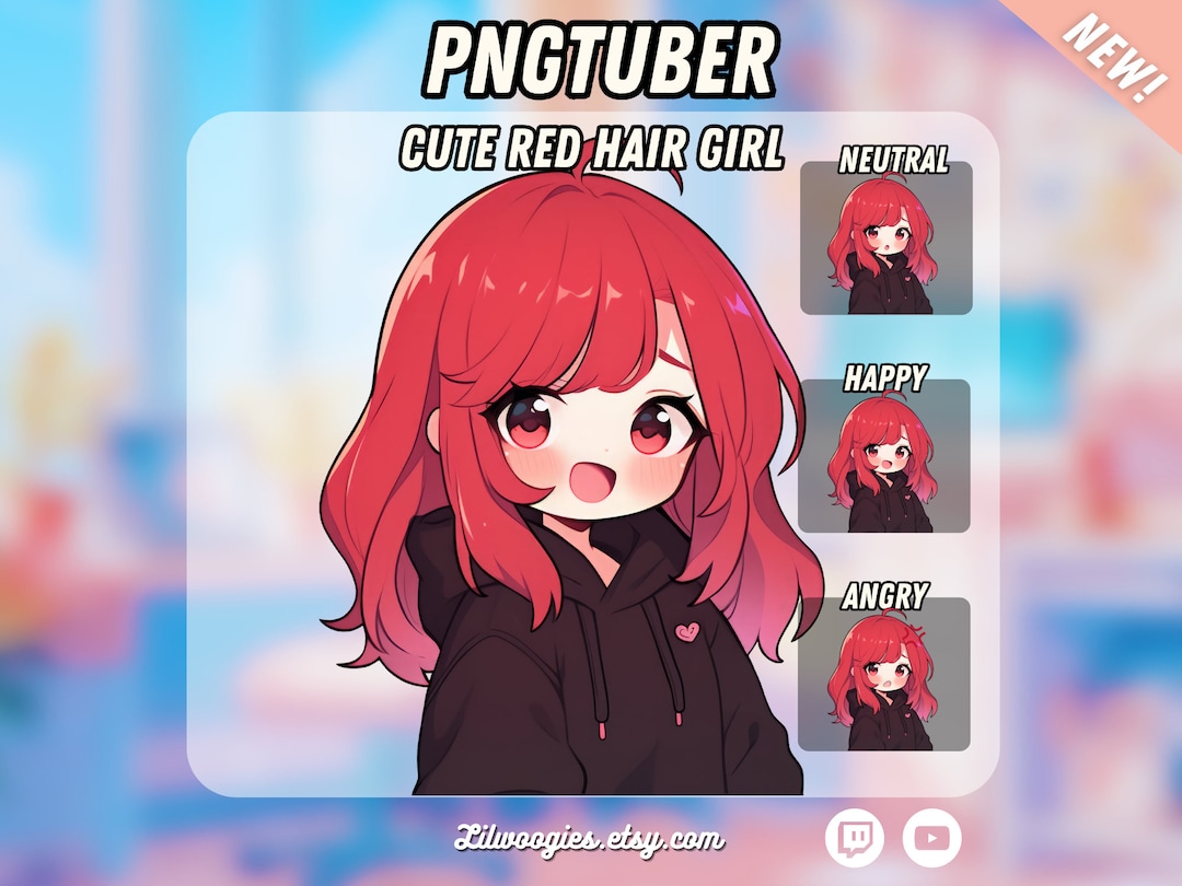 Cute Red Hair Girl Pngtuber | Kawaii | Ready for Twitch | Streamlabs | Vtuber Avatar Streaming ...