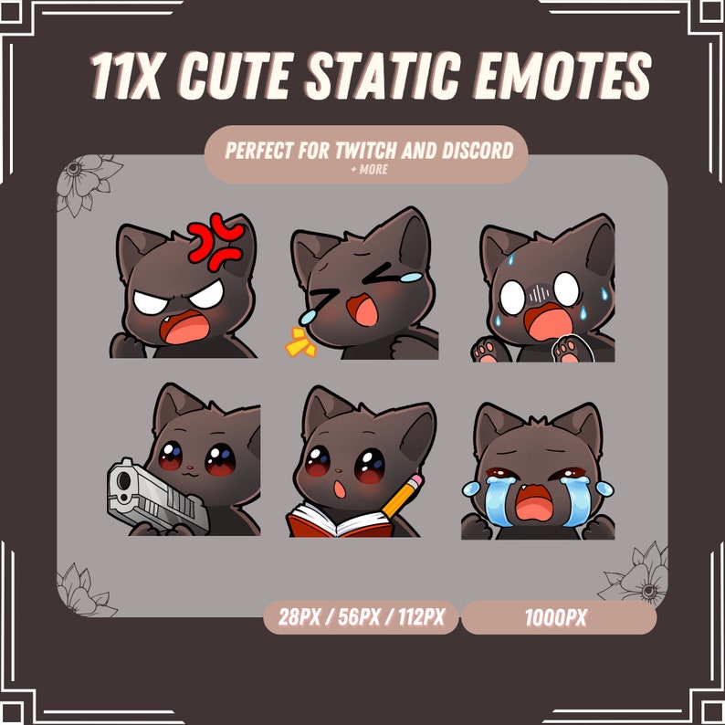 Black Cat Twitch Emotes, Twitch Sub Emotes, Chibi Cat Emotes, Cute ...