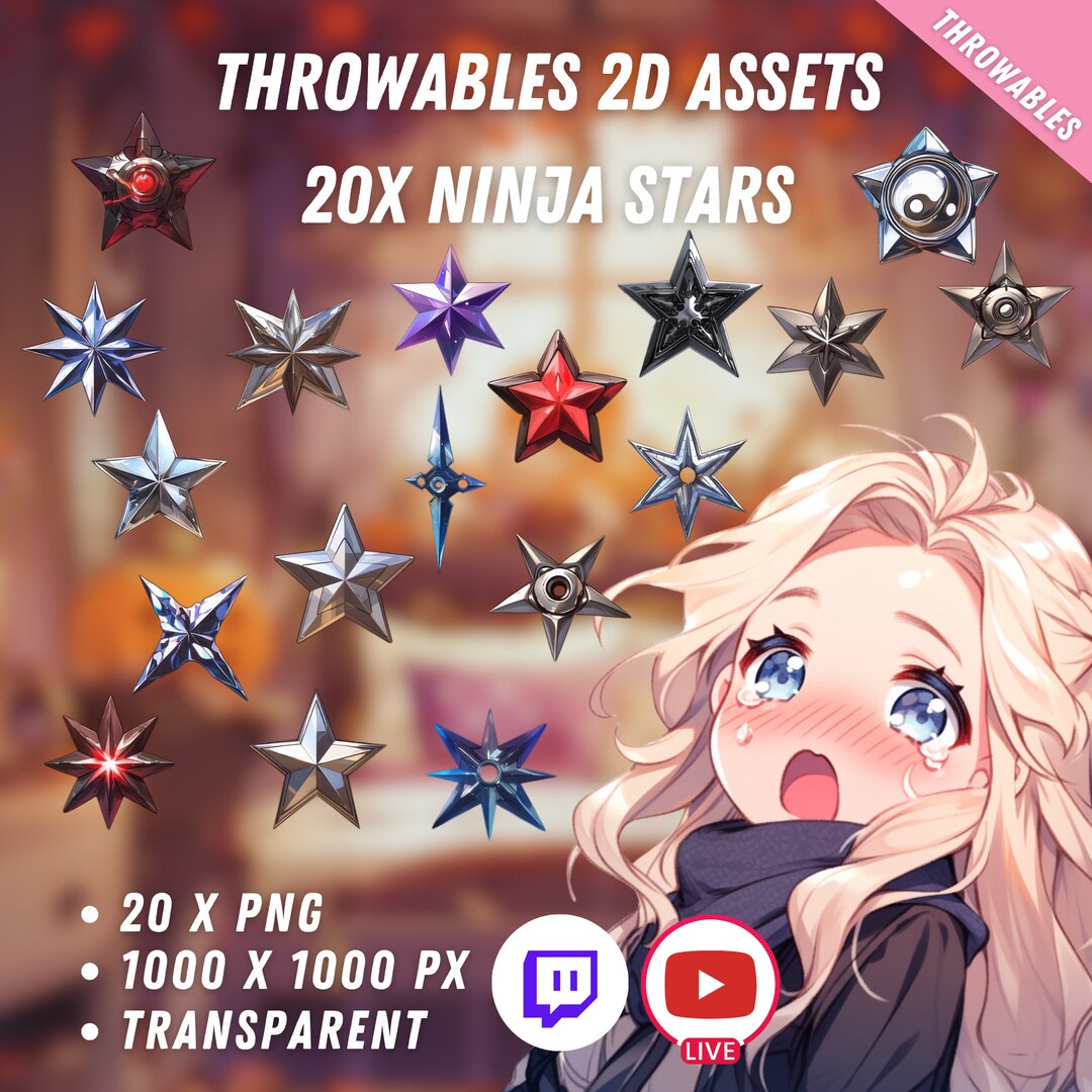Bundle of Throwable Cute Ninja Stars Assets 24x | Transparent | Kawaii ...