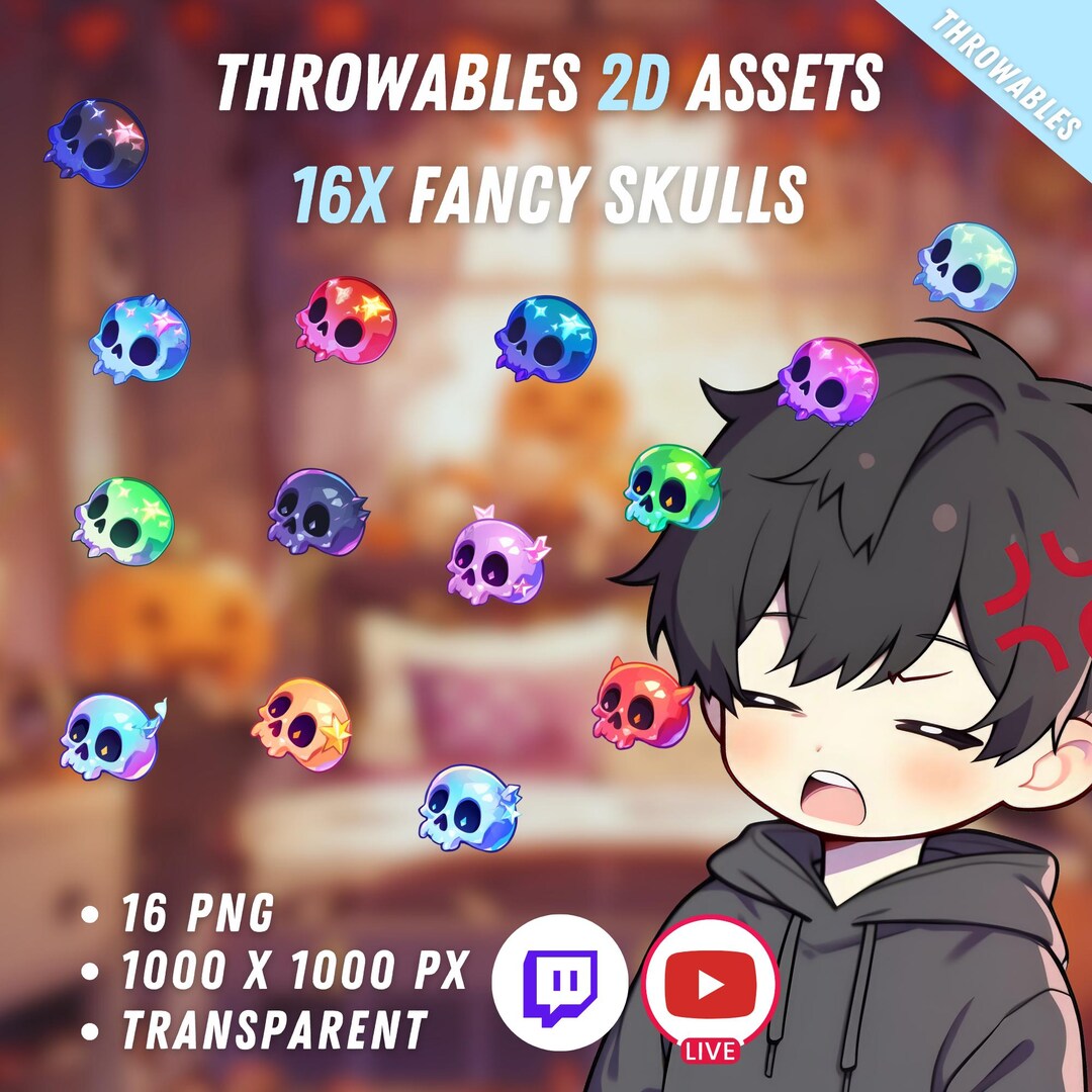 Bundle of Throwable Cute Skulls Assets 16x | Transparent | Kawaii | 2D ...