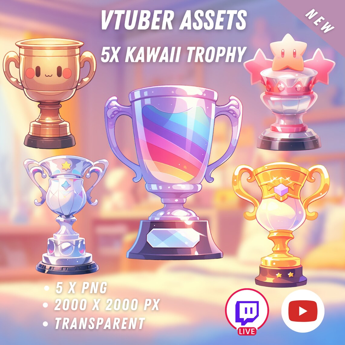 5x Vtuber Cute Trophy Assets | Trophy Reward Set | Cute Props | Anime ...