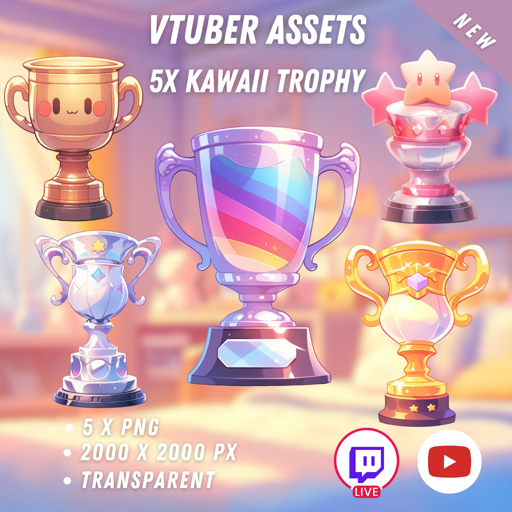 5x Vtuber Cute Trophy Assets Trophy Reward Set Cute Props Anime ...