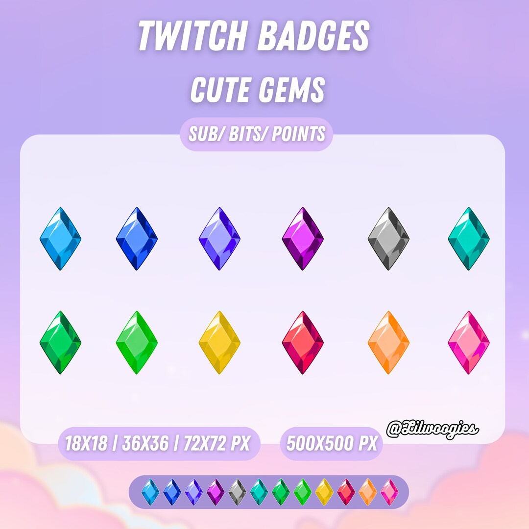 Cute Gems Sub Badges, Twitch Bit Badges, Sub Badges for Twitch, Twitch ...