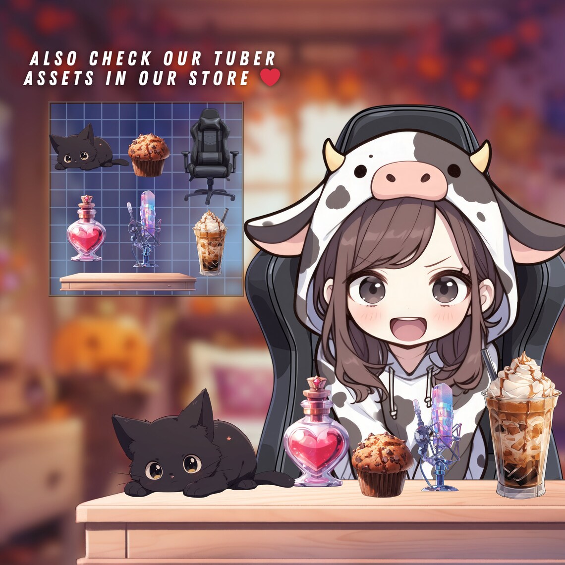 Cute Cow Girl Pngtuber | Kawaii | Ready for Twitch | Vtuber Avatar ...