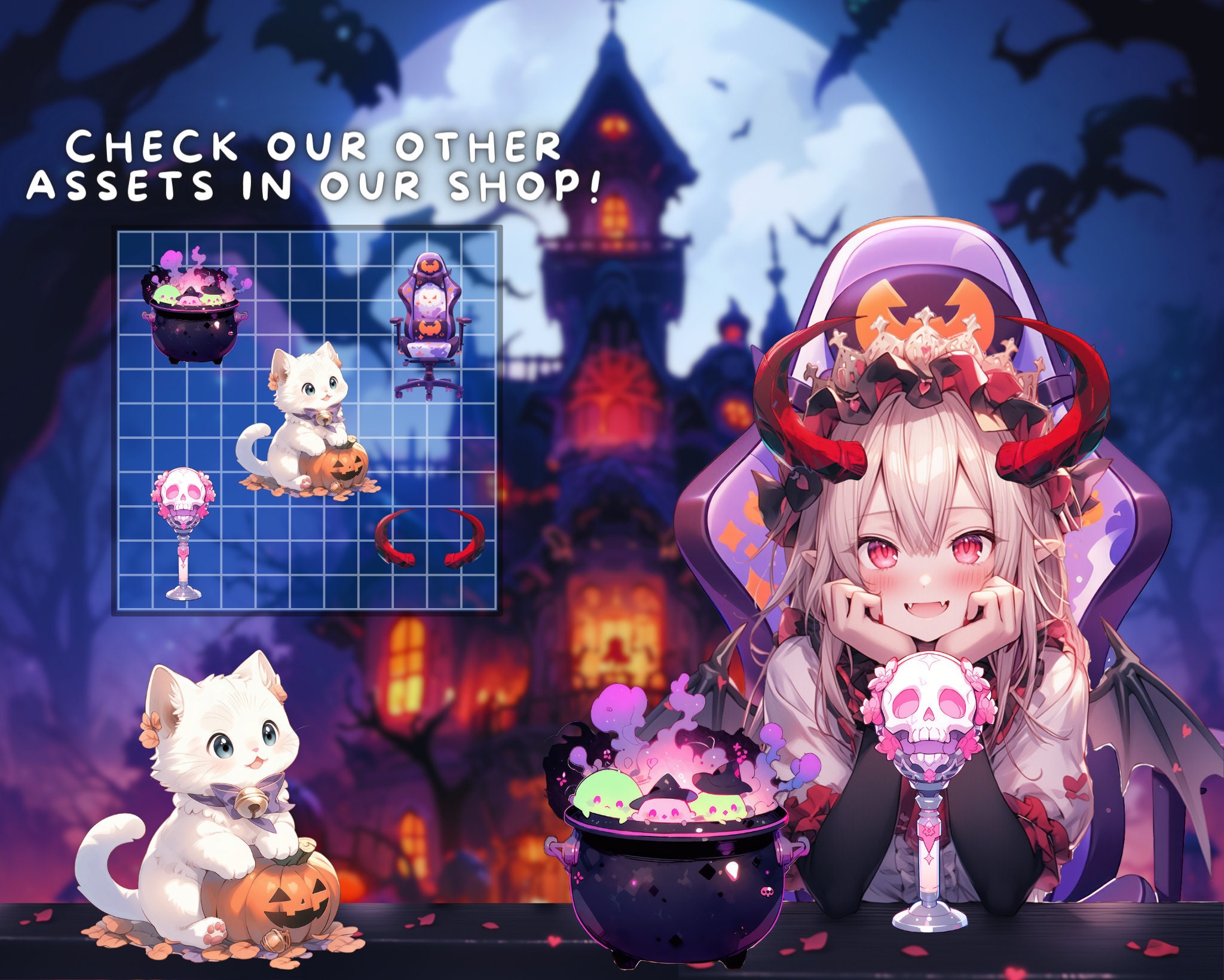 5x Vtuber Halloween Cats Transparent Cute Kawaii Spooky Glossy Digital ...