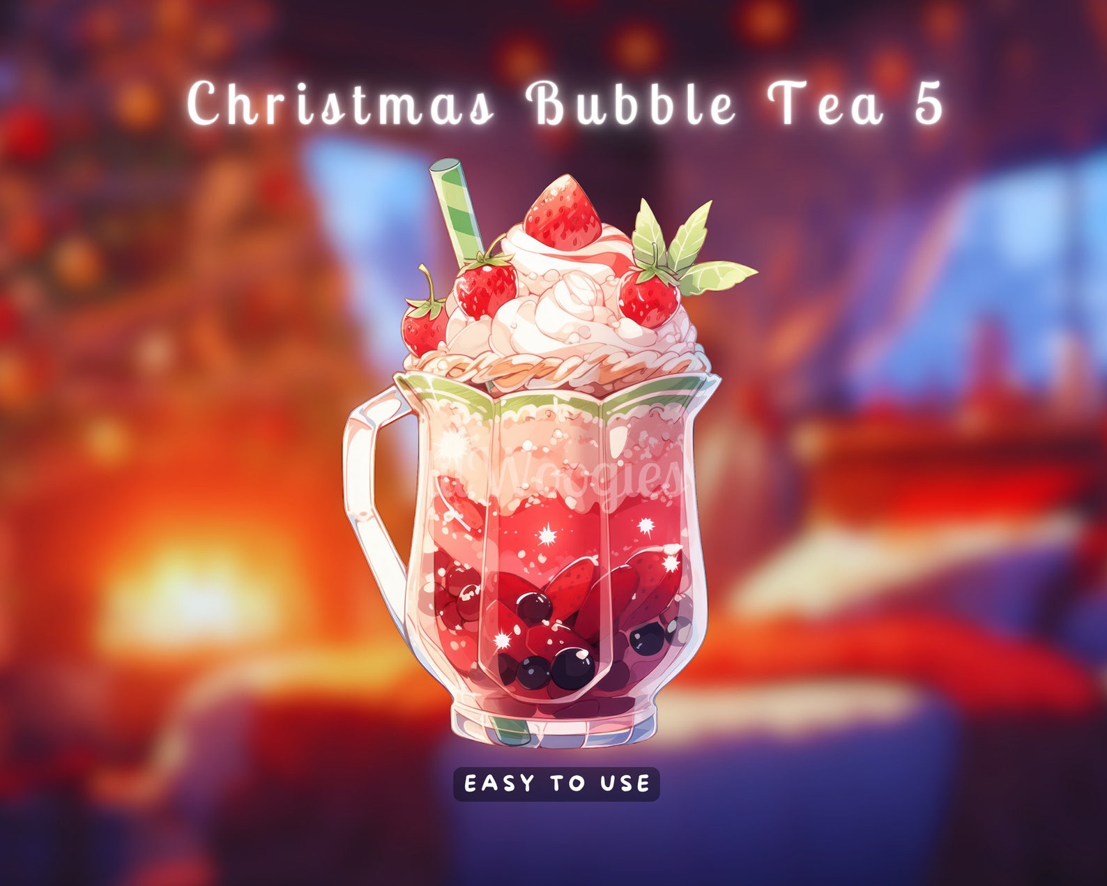 Christmas Vtuber Bubble Tea 5x Transparent Xmas Beverage Cozy Digital ...