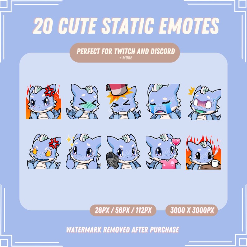 21 Blue Baby Dragon Twitch Emotes, Twitch Sub Emotes, Chibi Emotes ...