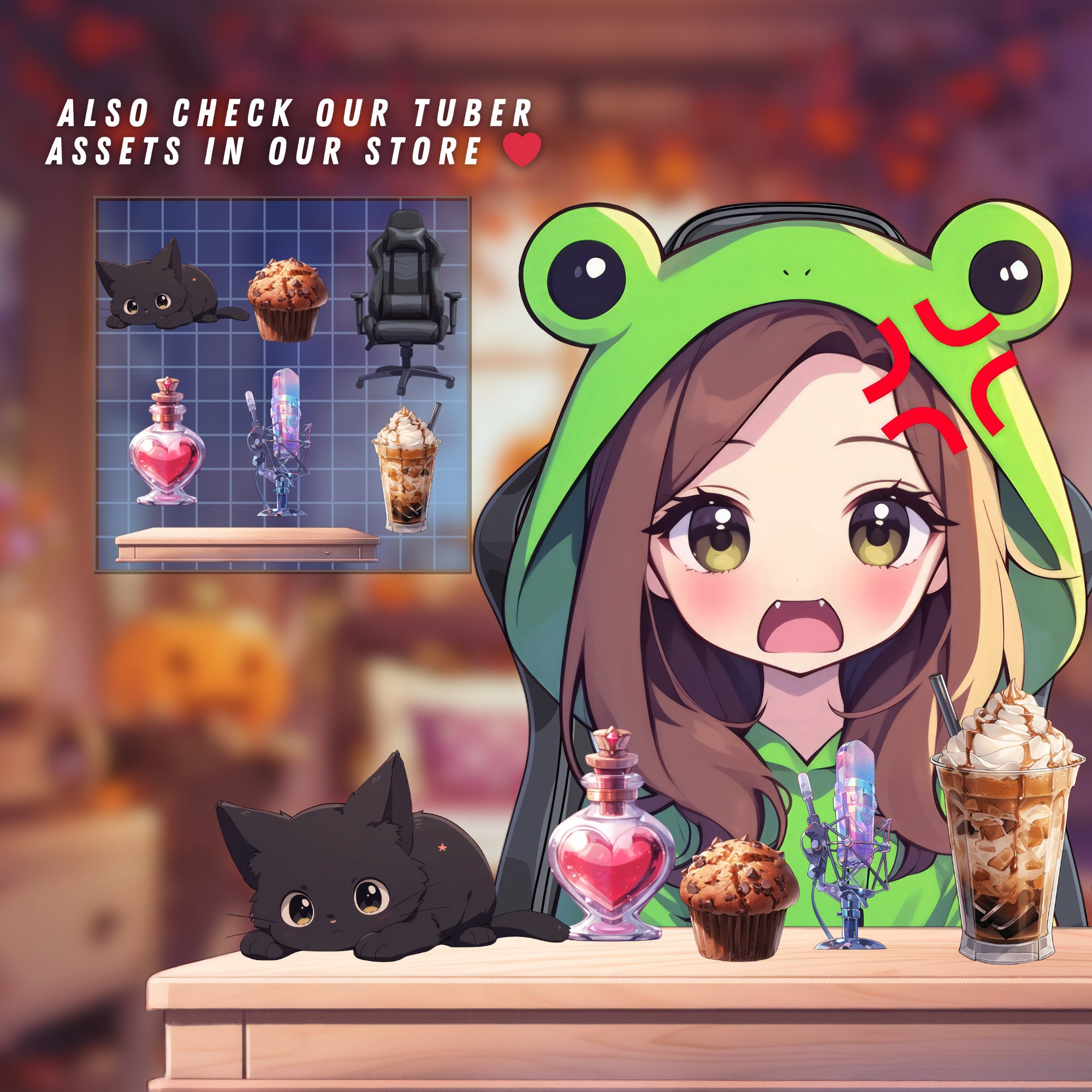 Cute Frog Girl Pngtuber | Chibi Kawaii | Ready for Twitch | Vtuber ...