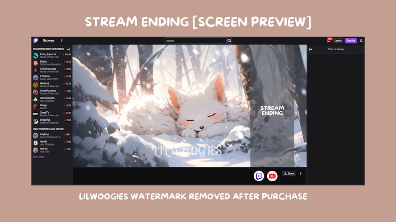 4x Cute Snow Fox Streaming Backgrounds Vtuber Overlay Twitch Starting ...