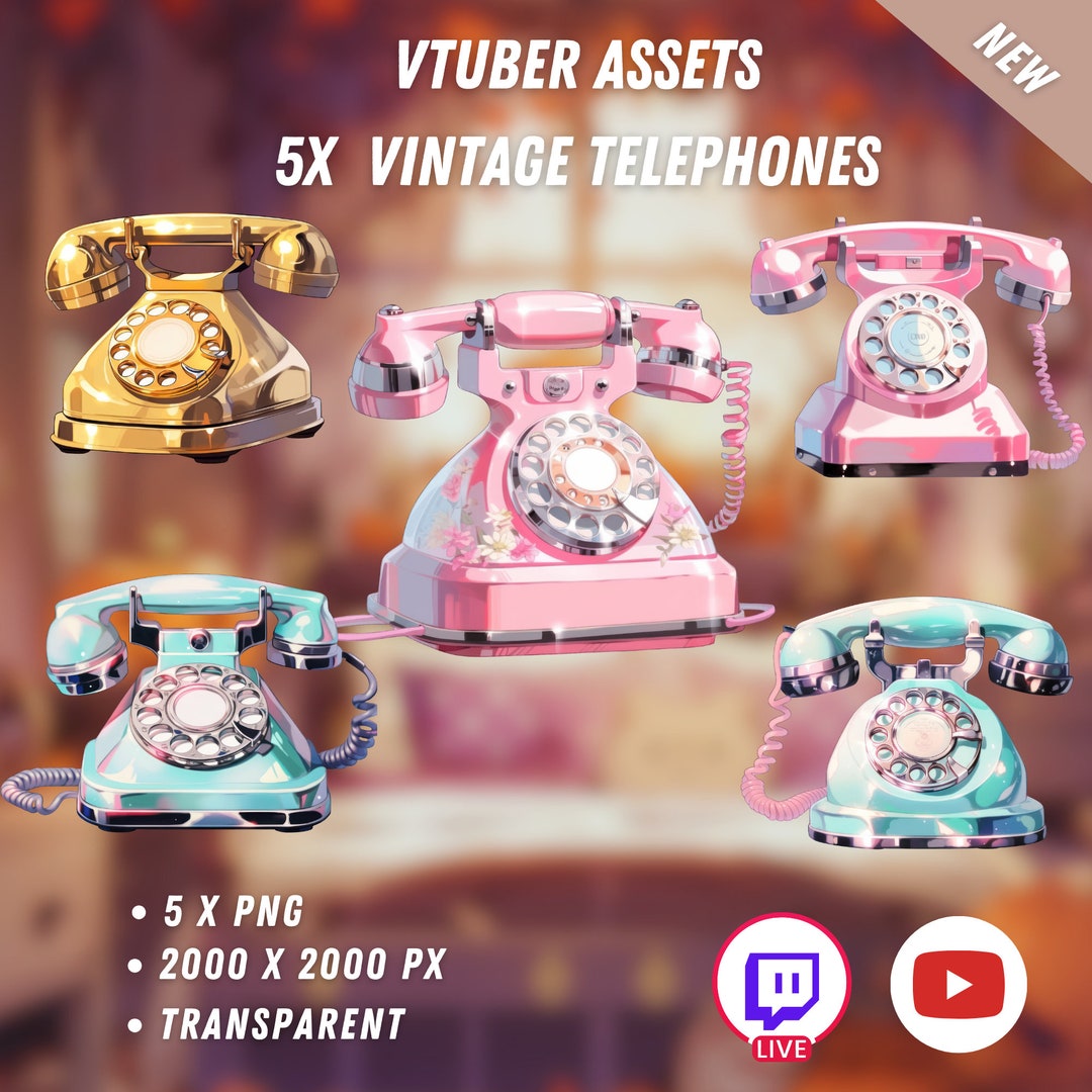 5x Vtuber Vintage Telephones Assets | Cute Props | Anime | Pngtuber ...
