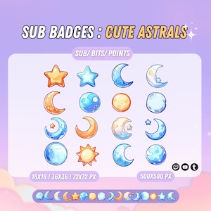 Cute Moon | Sun | Stars Sub Badges, Twitch Bit Badges, Sub Badges for ...