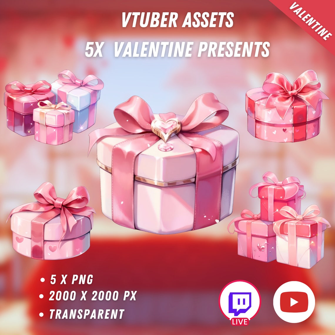 5x Valentine Presents Love-themed Gifts Vtuber Assets Anime Pngtuber ...