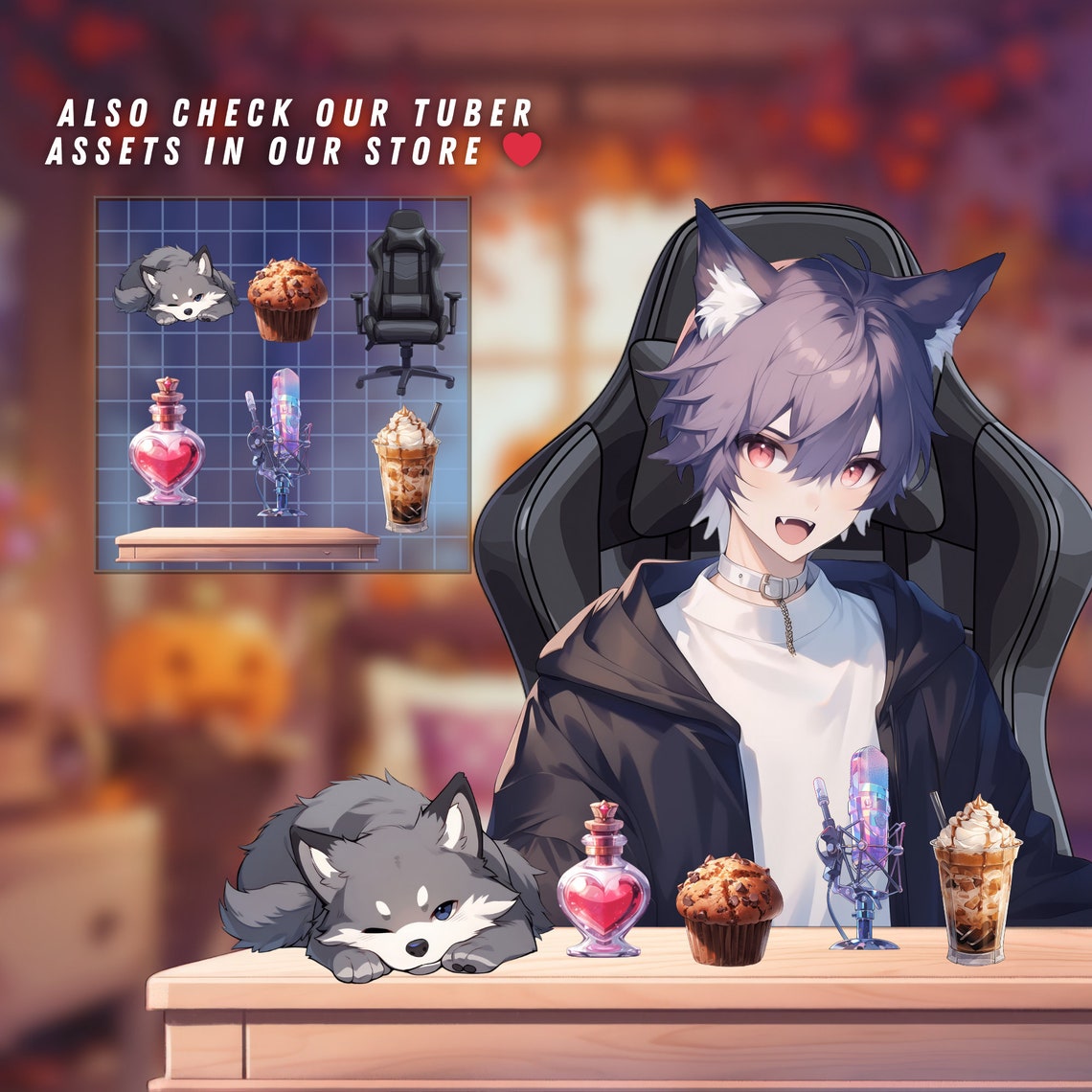 Cute Wolf Boy Pngtuber | Kawaii | Ready for Twitch | Vtuber Avatar ...