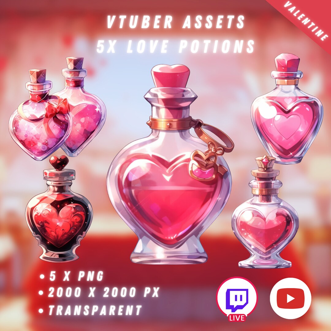 5x Cute Valentine Love Potions | Vtuber Assets | Cute Perfume | Anime ...