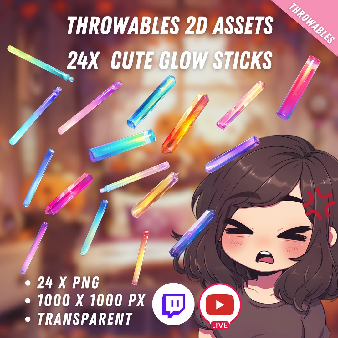 Bundle of Throwable Cute Glow Sticks 24x | Transparent | Kawaii | 2D ...