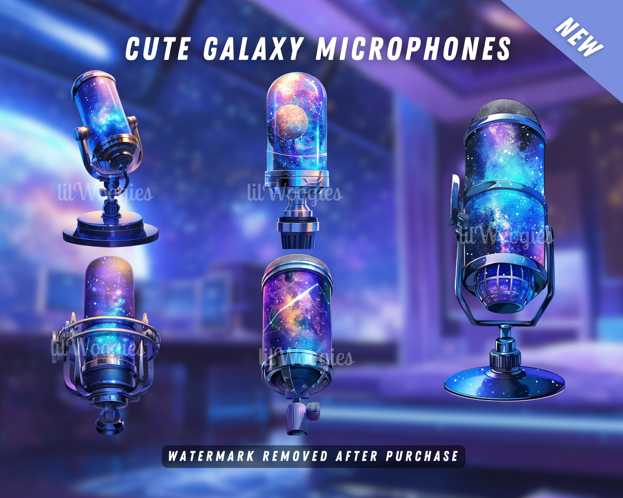5x Vtuber Galaxy Microphones Pngtuber Overlay Kawaii Microphone Stand ...