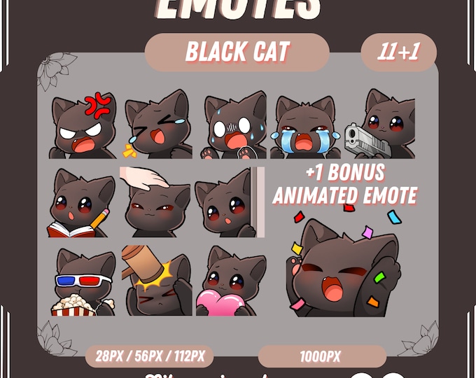 6x Black Cat Twitch Emotes, Discord Emotes, Black Cat Twitch Emote Pack ...