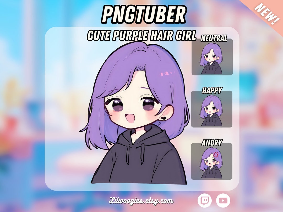 Cute Purple Hair Girl Pngtuber | Kawaii | Ready for Twitch | Streamlabs ...