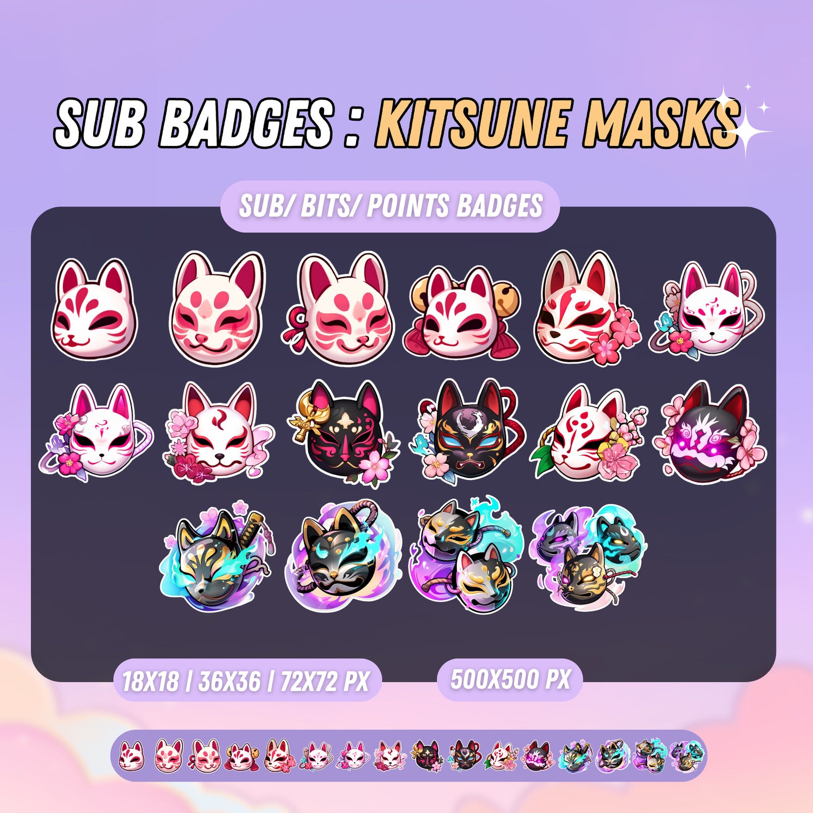 Cute Kitsune Masks Badges for Twitch Subscribers Twitch Sub Badges ...