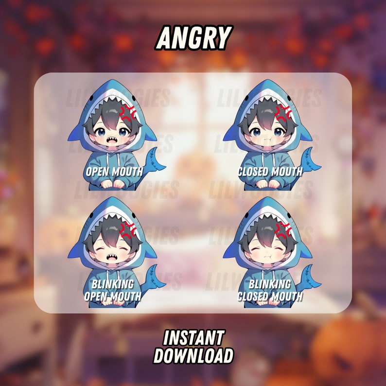 Cute Shark Boy Pngtuber Kawaii Chibi Ready for Twitch Vtuber Avatar ...