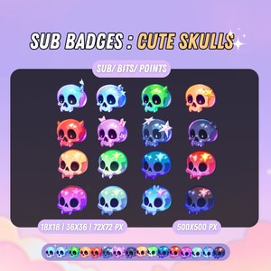 Cute Skulls Sub Badges, Twitch Bit Badges, Sub Badges for Twitch ...