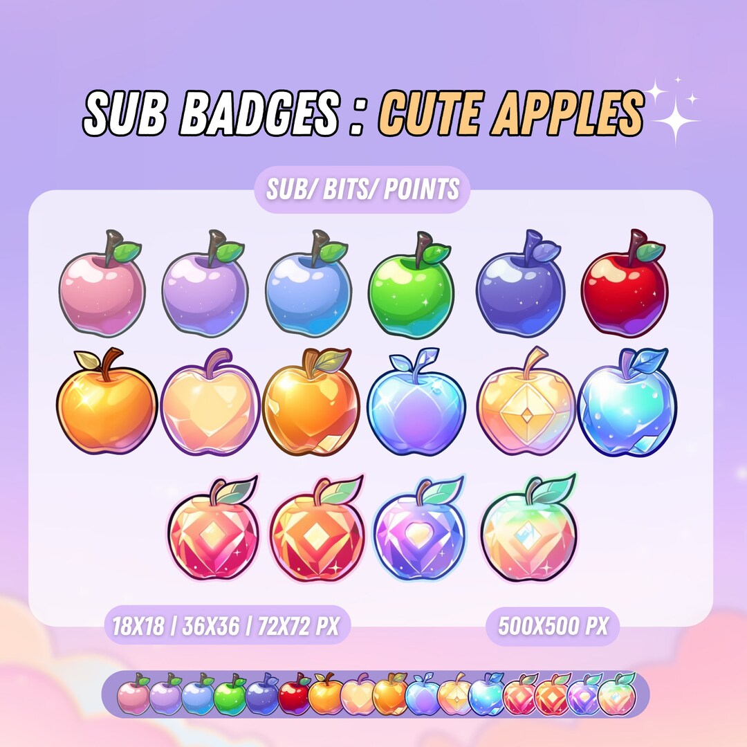 Sub Badges Cute Apples for Subscribers - Twitch Sub Badges - Twitch Bit ...