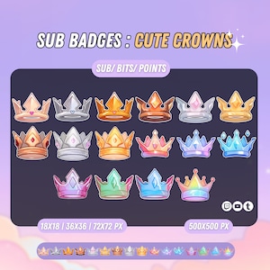 Sub Badges Cute Crowns for Subscribers - Twitch Sub Badges - Twitch Bit ...