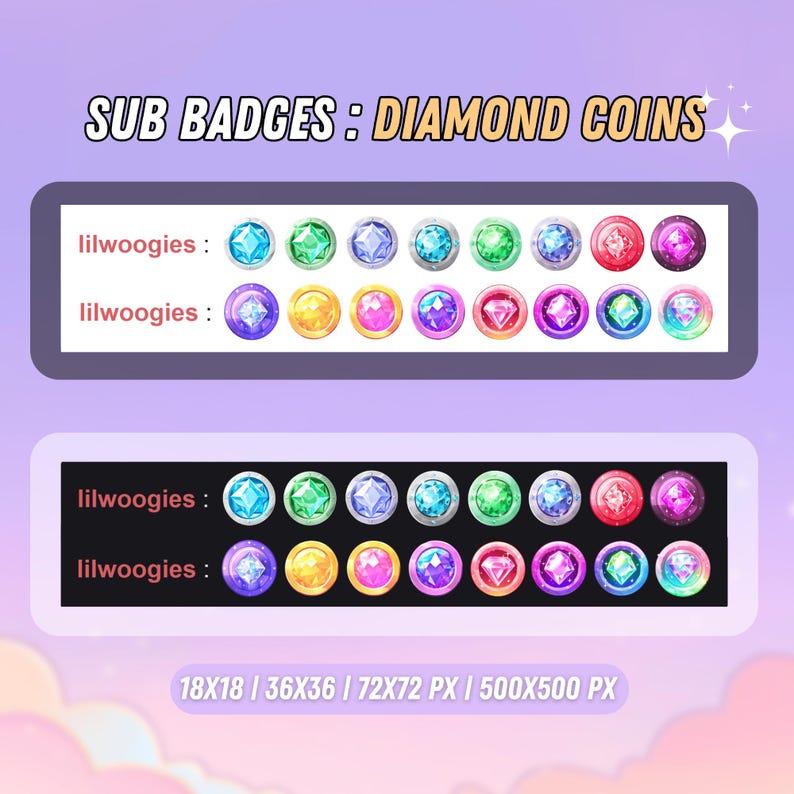 Sub Badges Cute Diamond Coins for Subscribers - Twitch Sub Badges ...