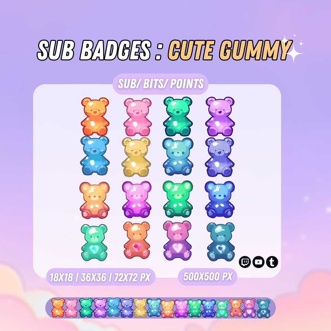 Cute Gummy Bear Sub Badges, Twitch Bit Badges, Sub Badges for Twitch ...