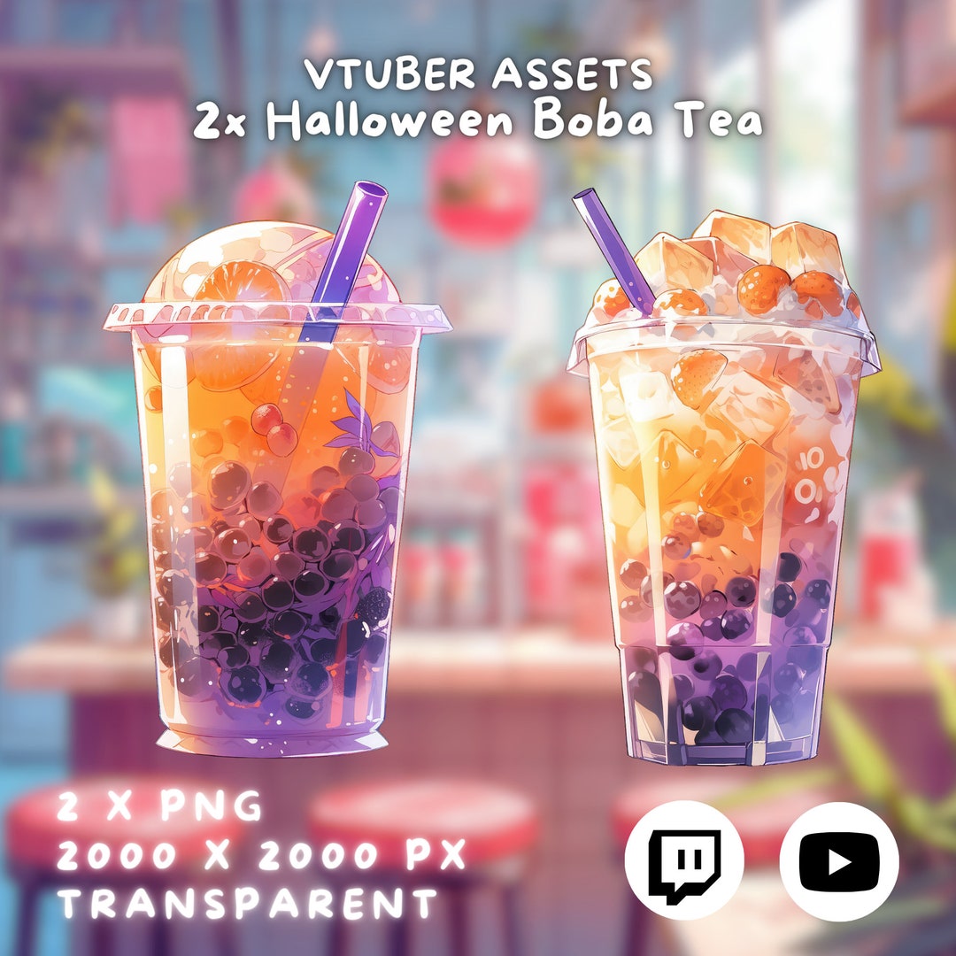 2x Vtuber Boba Tea | Cute Beverage | Kawaii Drinks | Bubble Tea | Halloween | Glossy | Digital ...