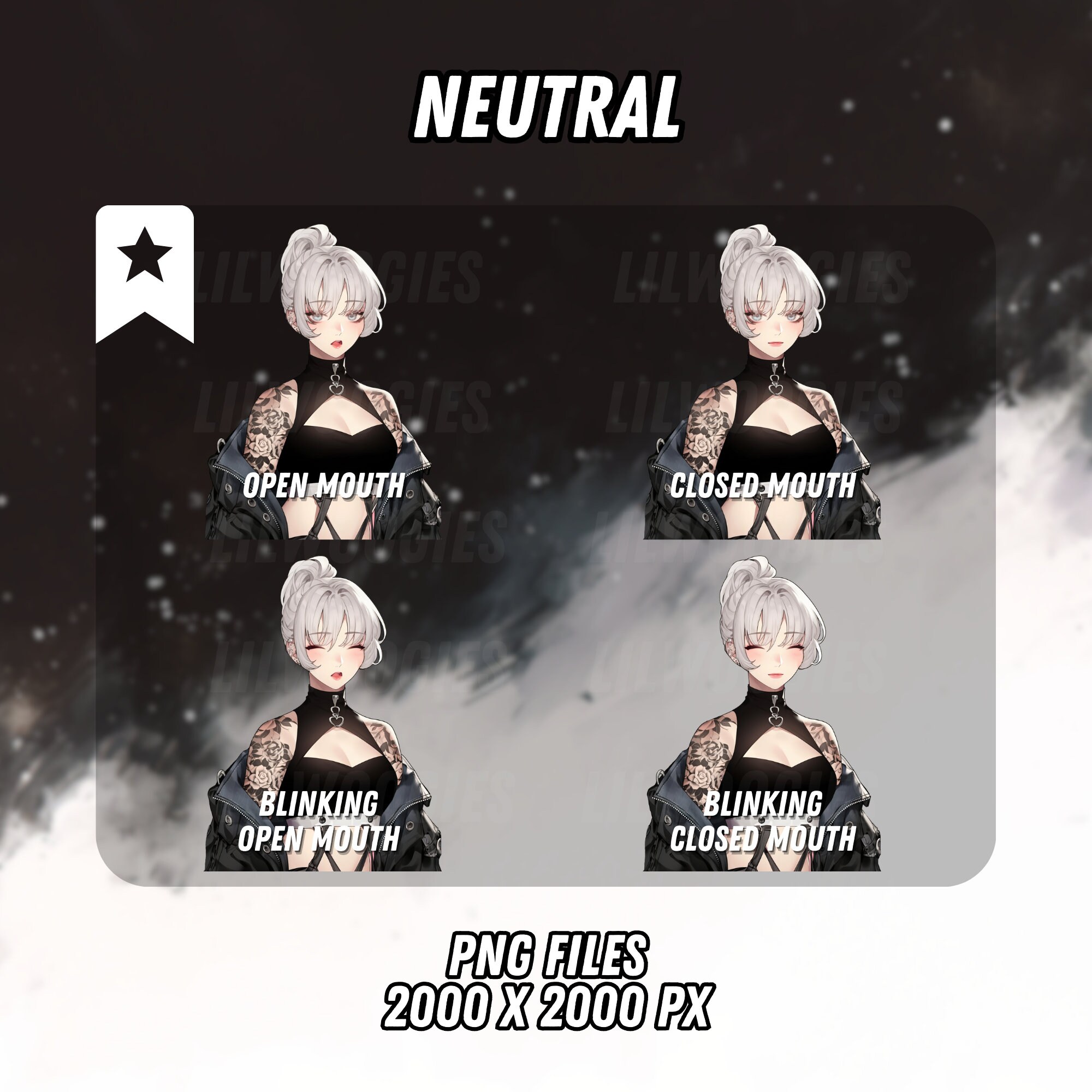 Cute Tattoo Girl Selene Pngtuber Kawaii Ready for Twitch Vtuber Avatar ...