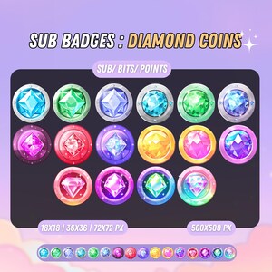 Sub Badges Cute Diamond Coins for Subscribers - Twitch Sub Badges ...